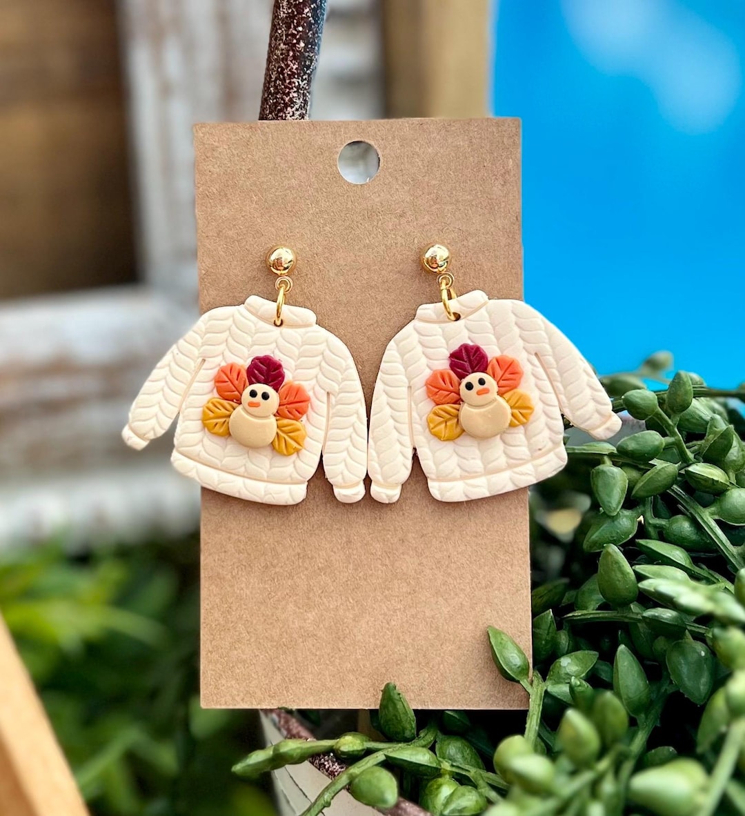 Ivory Turkey Sweater Sweatshirt Polymer Clay Fall Earrings 1.75” Long ...