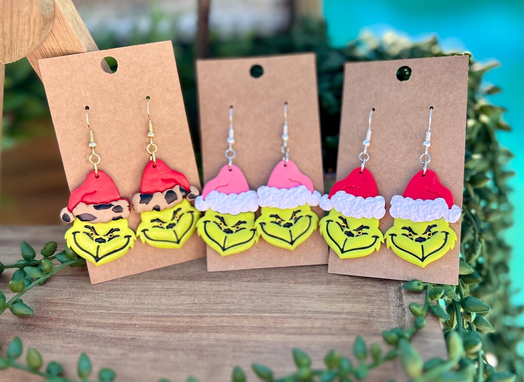 Handmade Grinch Earrings: Polymer Clay Christmas Holiday Earrings - Etsy