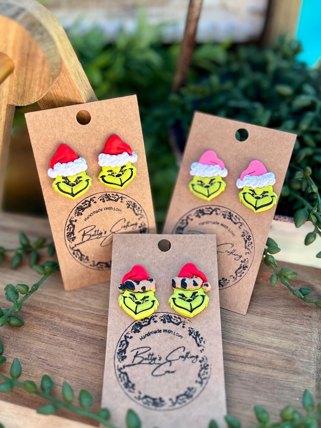 Grinch Christmas Stud Earrings: Handmade Polymer Clay Holiday Jewelry ...