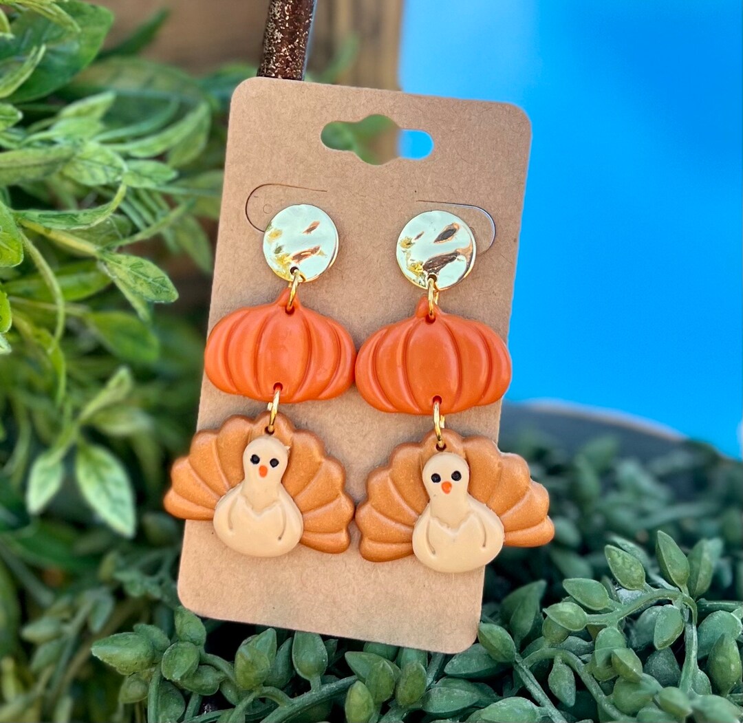Polymer Clay Turkey Earrings: Thanksgiving Pumpkin Dangles - Etsy