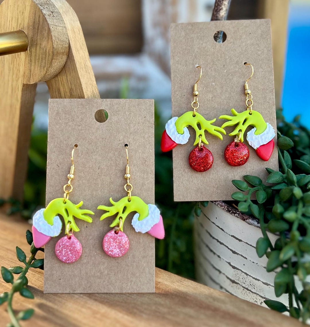 Handmade Grinch Hand Christmas Polymer Clay Earrings (lightweight) - Etsy