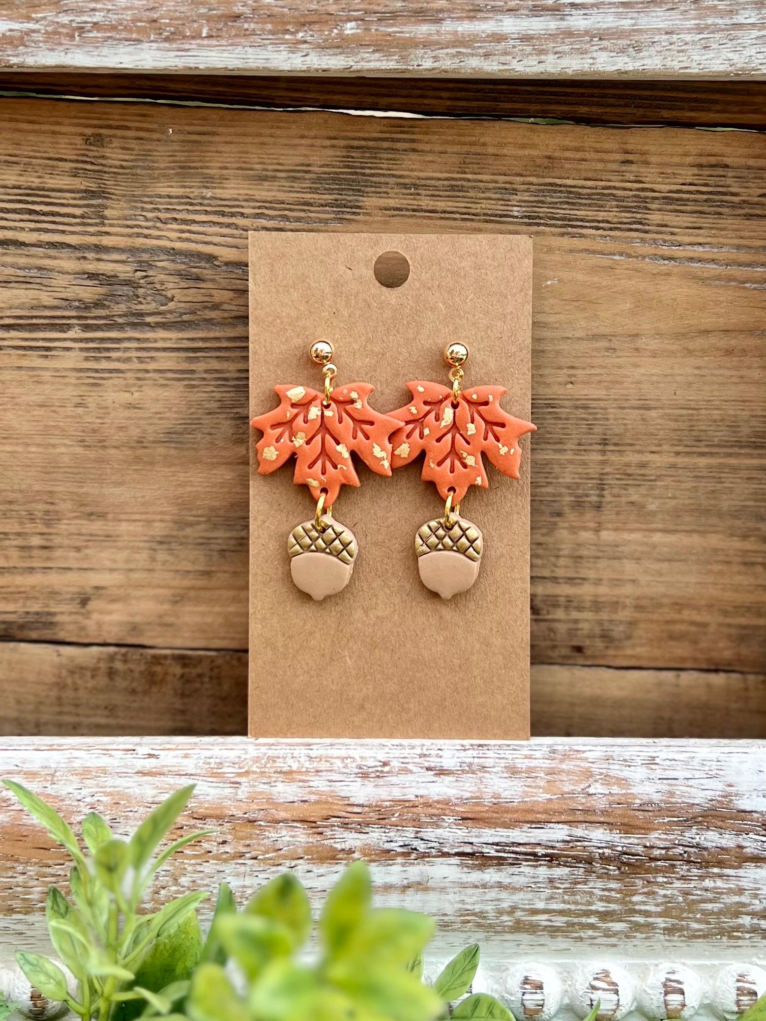 Handmade Fall Leaf / Acorn Polymer Clay Earrings Pumpkin / Latte - Etsy