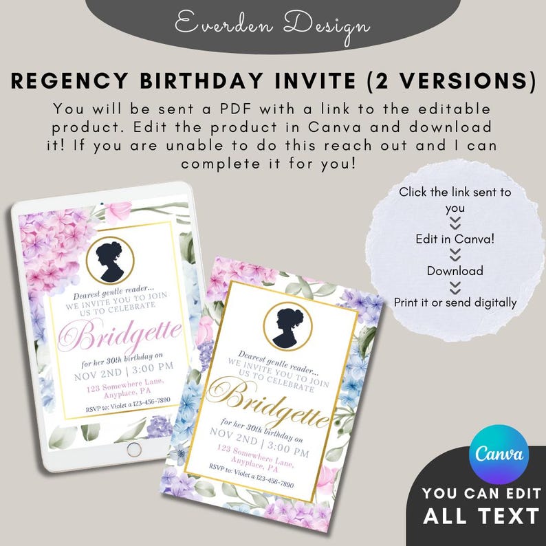 Regency Themed Birthday Invitation, Royal Themed Birthday Invite, Canva ...