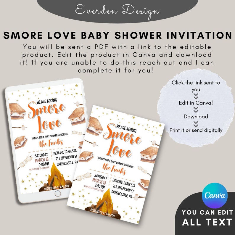 S'mores Invite, Smore Love Baby Shower Invite, Baby Shower, Baby ...