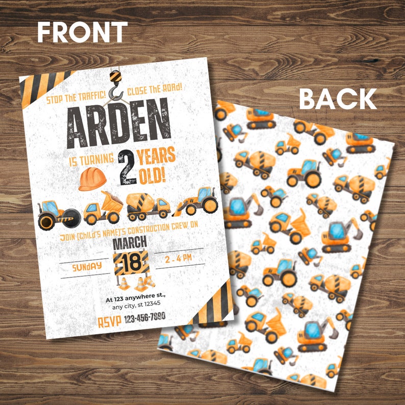 Construction Themed Birthday Invitation, Digital Download, Fully ...