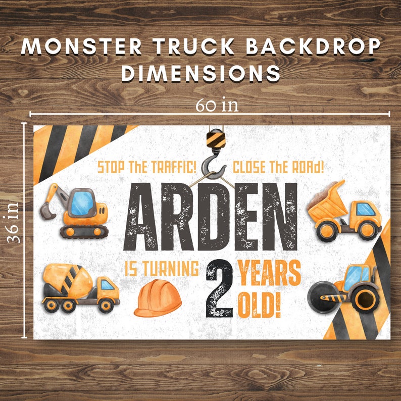 Construction Birthday Backdrop, Custom Name Backdrop, Custom Name ...