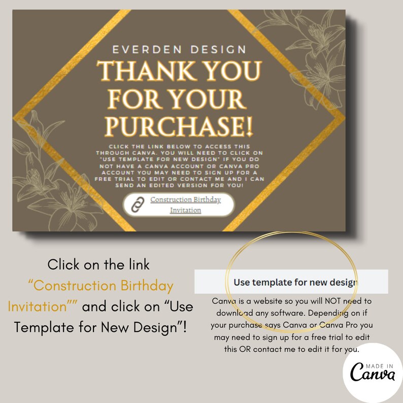 Construction Themed Birthday Invitation, Digital Download, Fully ...