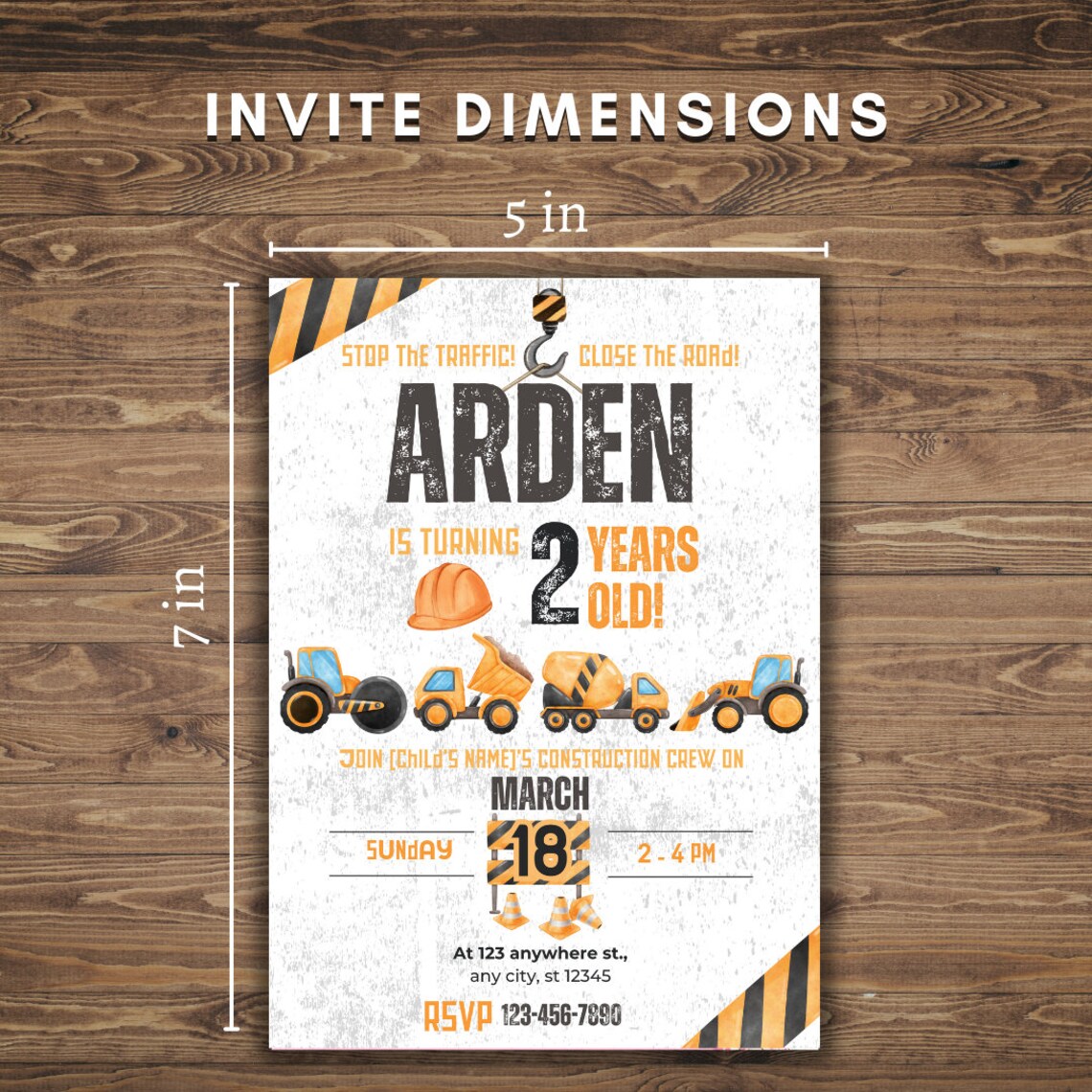 Construction Themed Birthday Invitation, Digital Download, Fully ...