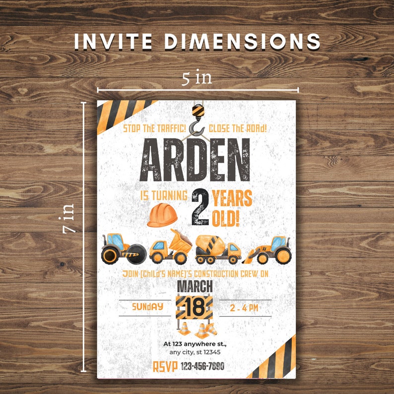 Construction Themed Birthday Invitation, Digital Download, Fully ...