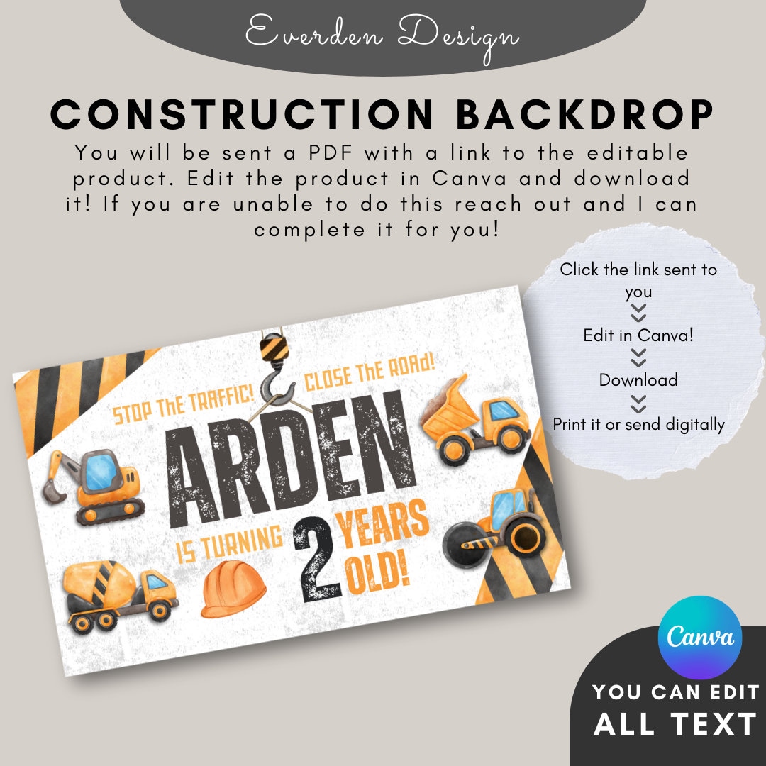 Construction Birthday Backdrop, Custom Name Backdrop, Custom Name ...