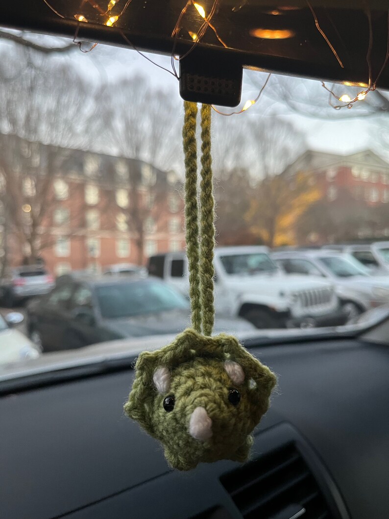 Mini Crochet Triceratops Car Mirror Hanging Accessory - Etsy