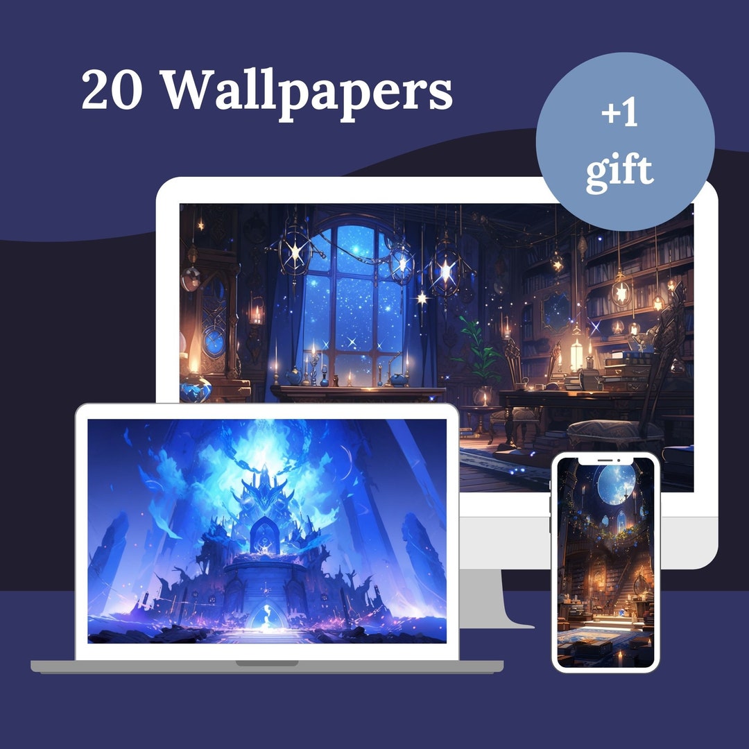 Blue Wizard's House Wallpaper, Mystical Sorcerer's Home Art, Magical ...