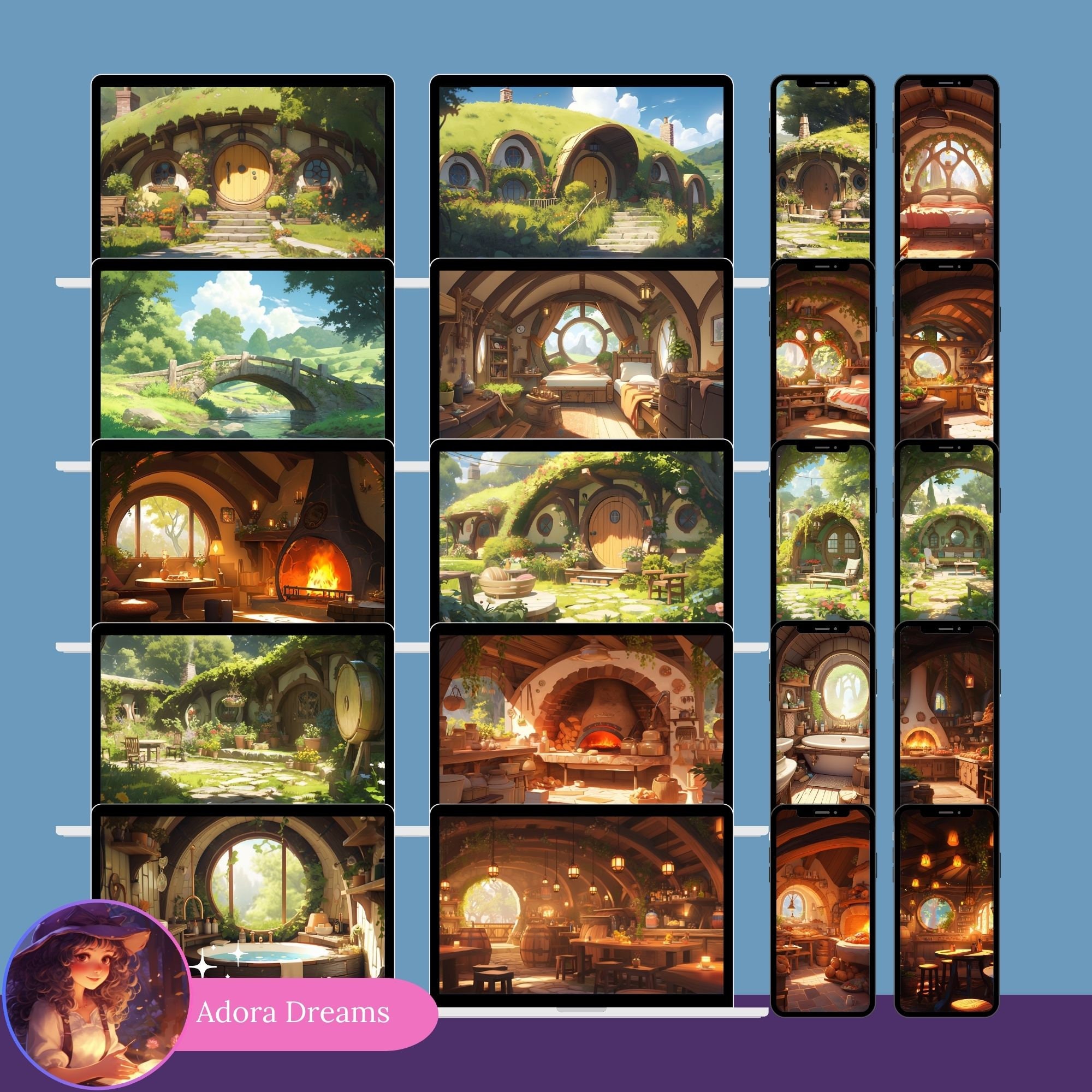 The Shire Wallpaper, Cozy Hobbit Houses, Fantasy Nature Scenery ...