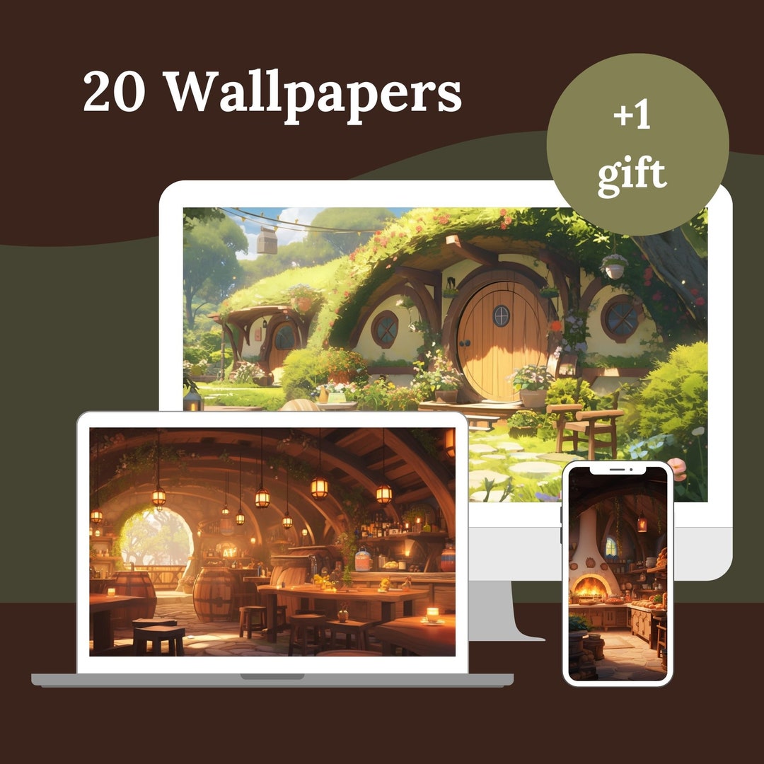 The Shire Wallpaper, Cozy Hobbit Houses, Fantasy Nature Scenery ...