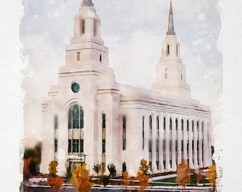 Layton, Utah Temple Watercolor Sketch Wall Art Photo Download Printable ...