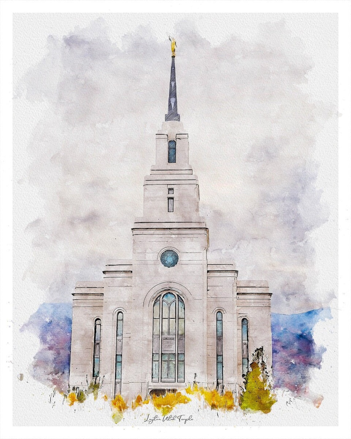 Layton, Utah Temple Watercolor Sketch Wall Art Photo Download Printable ...