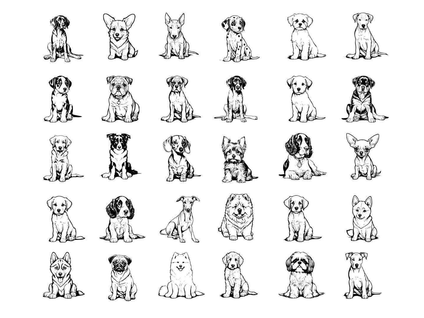 Cute Puppy Dogs Bundle, High Resolution, Dog Illustrations, Files for ...