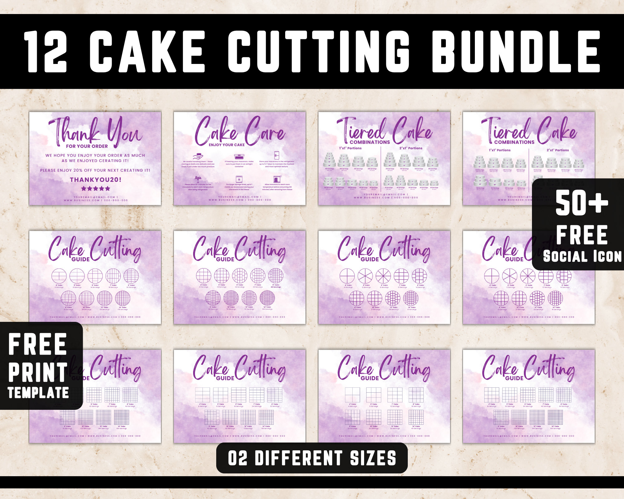 12 Editable Cake Care & Cutting Guide Canva Template,printable Cake ...