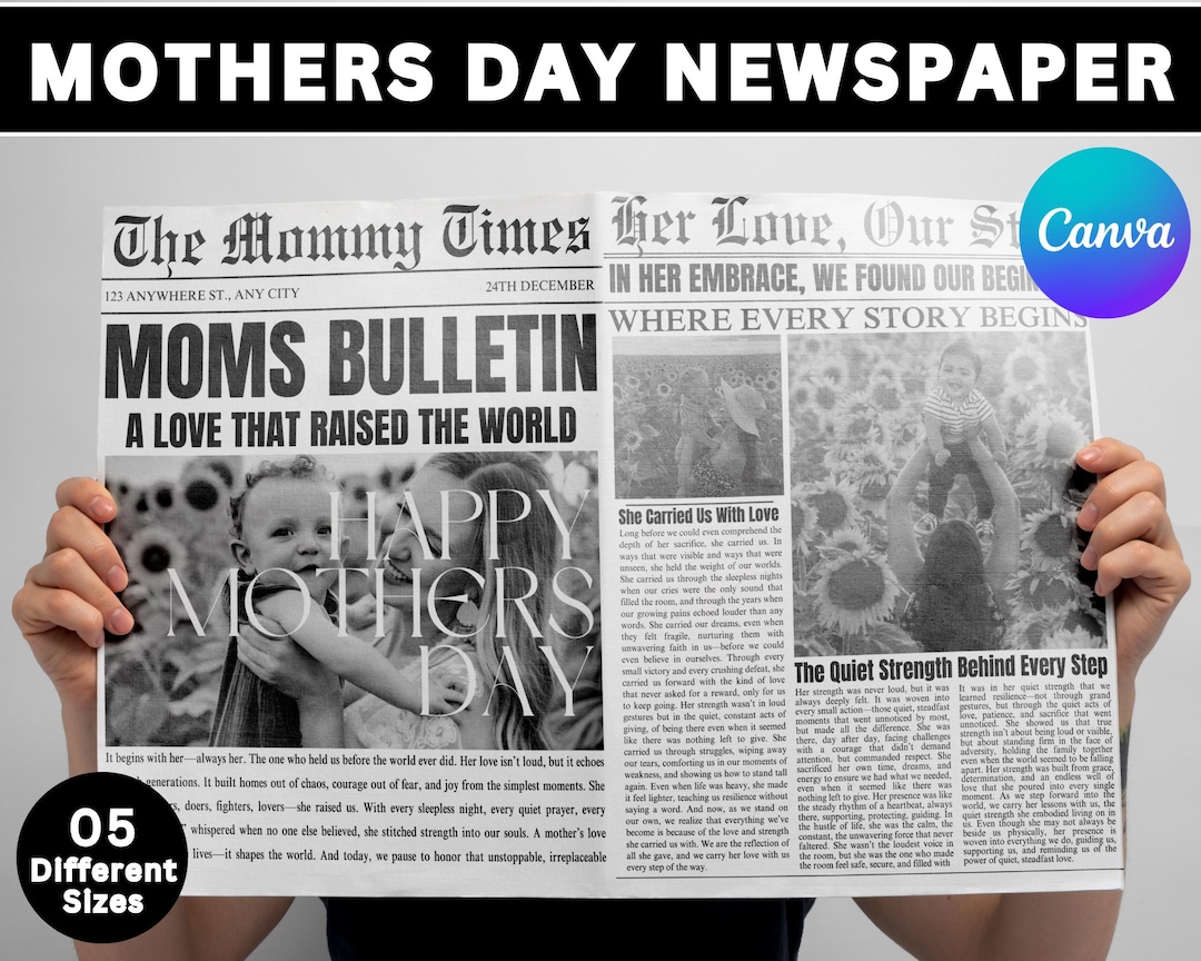 Editable Mothers Day Newspaper Template, Personalized Mothers Day Gift ...