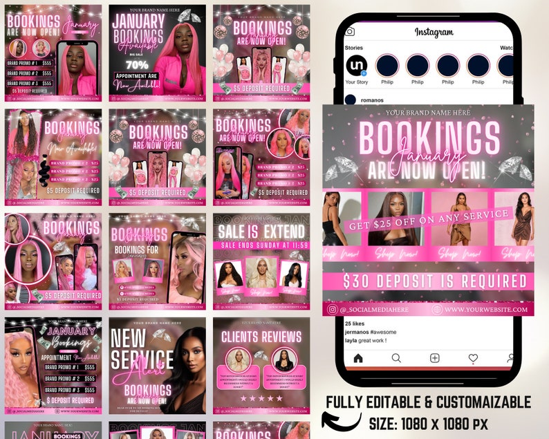 20 Booking Flyer, January Booking Flyer, December Booking Flyer, Hair ...