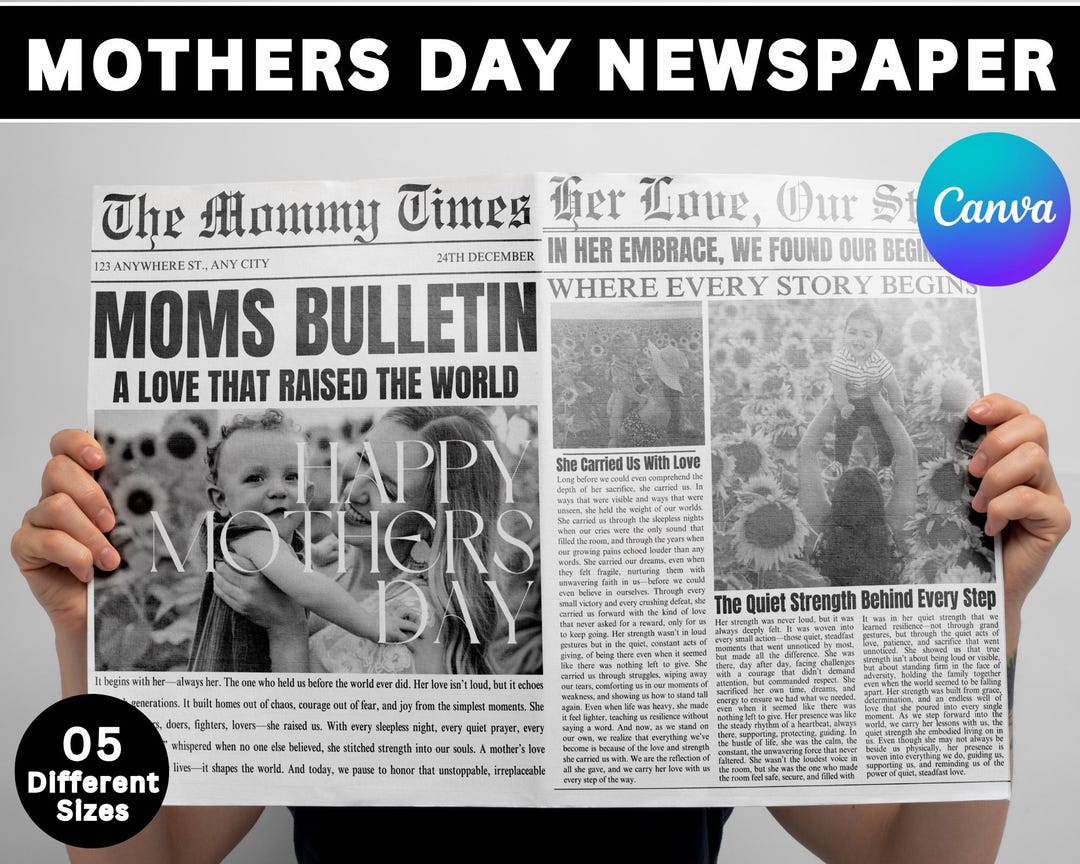 Editable Mother’s Day Newspaper Template - Personalized Canva Template ...