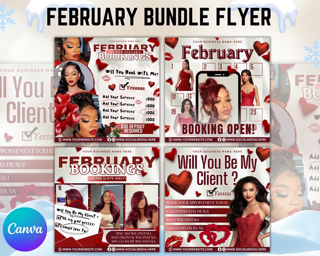 Valentine's February Booking Flyer Beauty Template Red Aesthetic for Hairstylist Nail Tech ...
