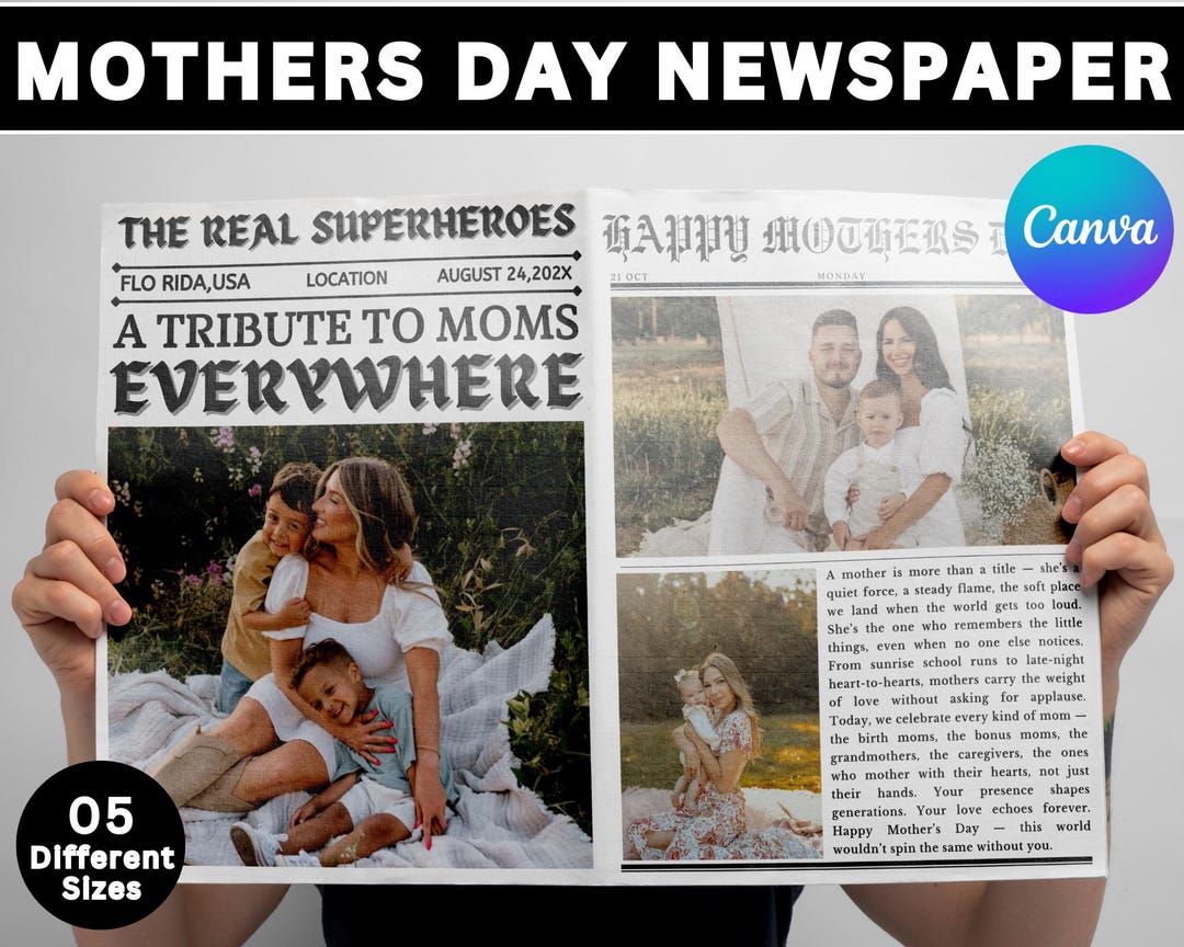 Editable Mothers Day Newspaper Template, Personalized Mothers Day Gift ...