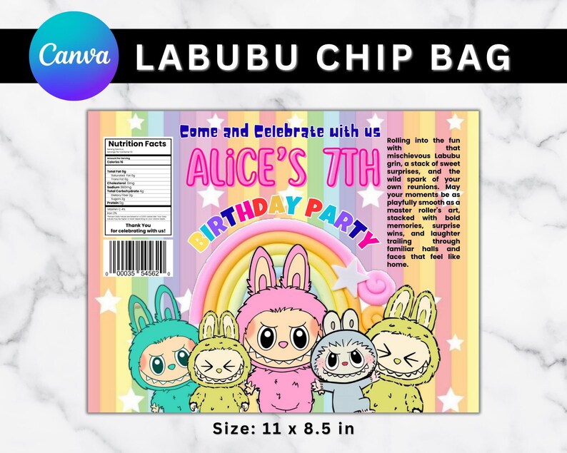 Labubu Printable Cookie Bag Editable Party Favor Bag Mystery Sugar ...