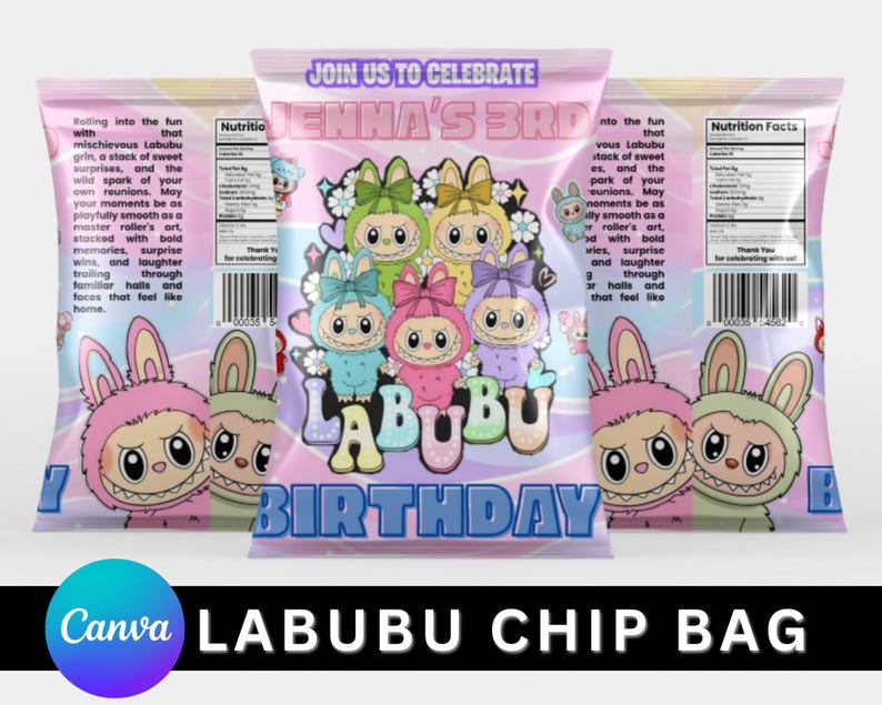 Labubu Printable Cookie Bag Editable Party Favor Bag Mystery Sugar ...
