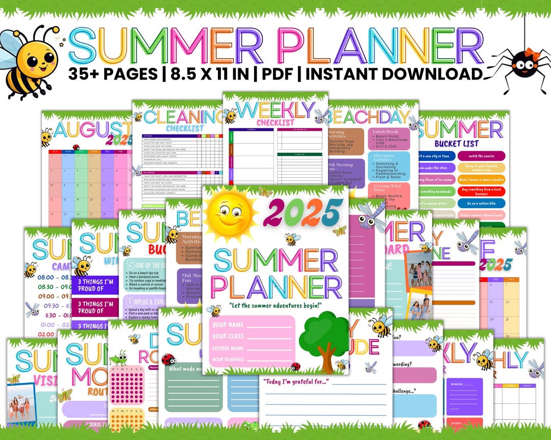 2025 Summer Planner for Kids and Families, Summer Break Planner, Chore ...