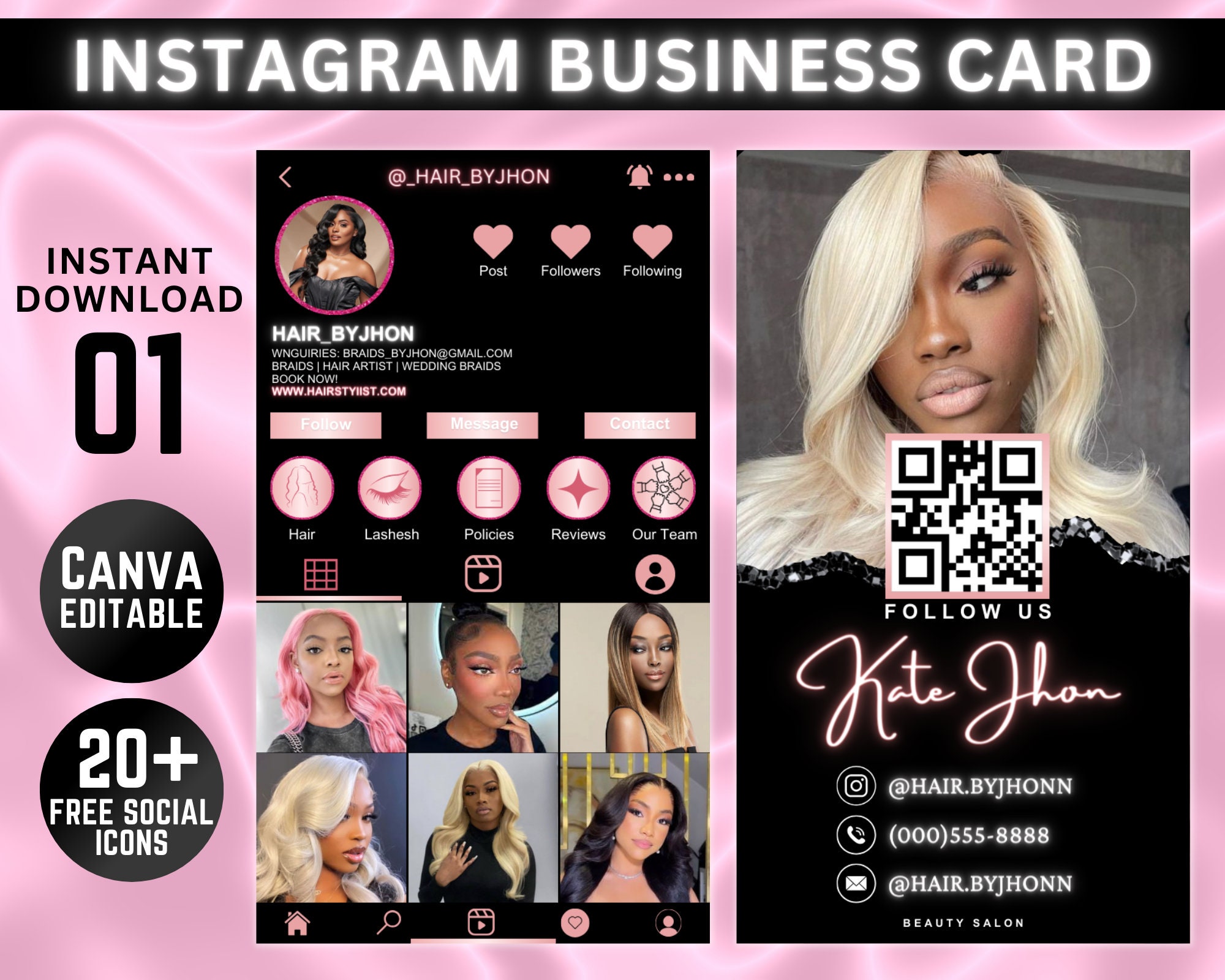 Instagram Business Card, IG Business Card, DIY Canva Business Card ...