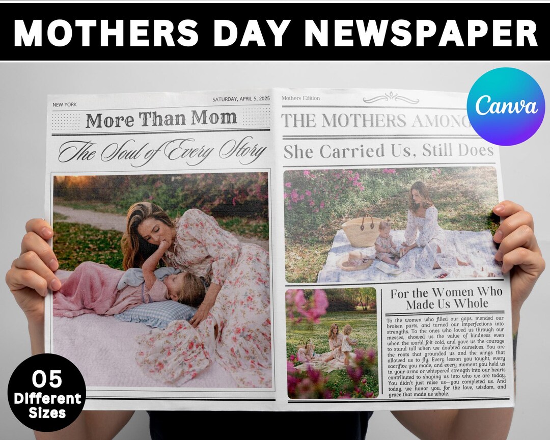 Editable Mothers Day Newspaper Template, Personalized Mothers Day Gift ...