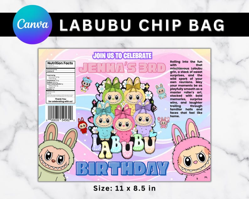 Labubu Printable Cookie Bag Editable Party Favor Bag Mystery Sugar ...