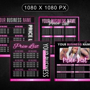 04 Price List Template, Small Business Price List, Editable Price Sheet, Pricing List, Salon ...