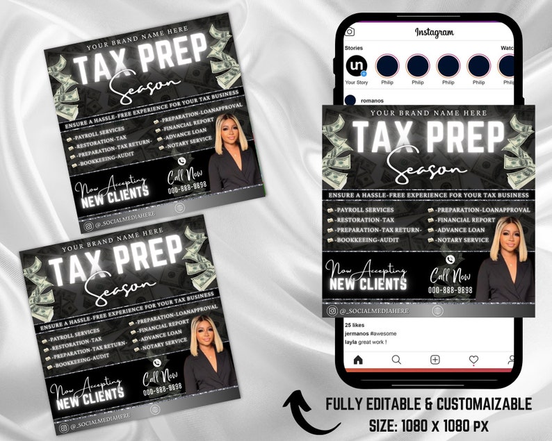 Tax Prep Bundle, Tax Prep Flyer, Tax Prep Instagram, Tax Flyer Template ...