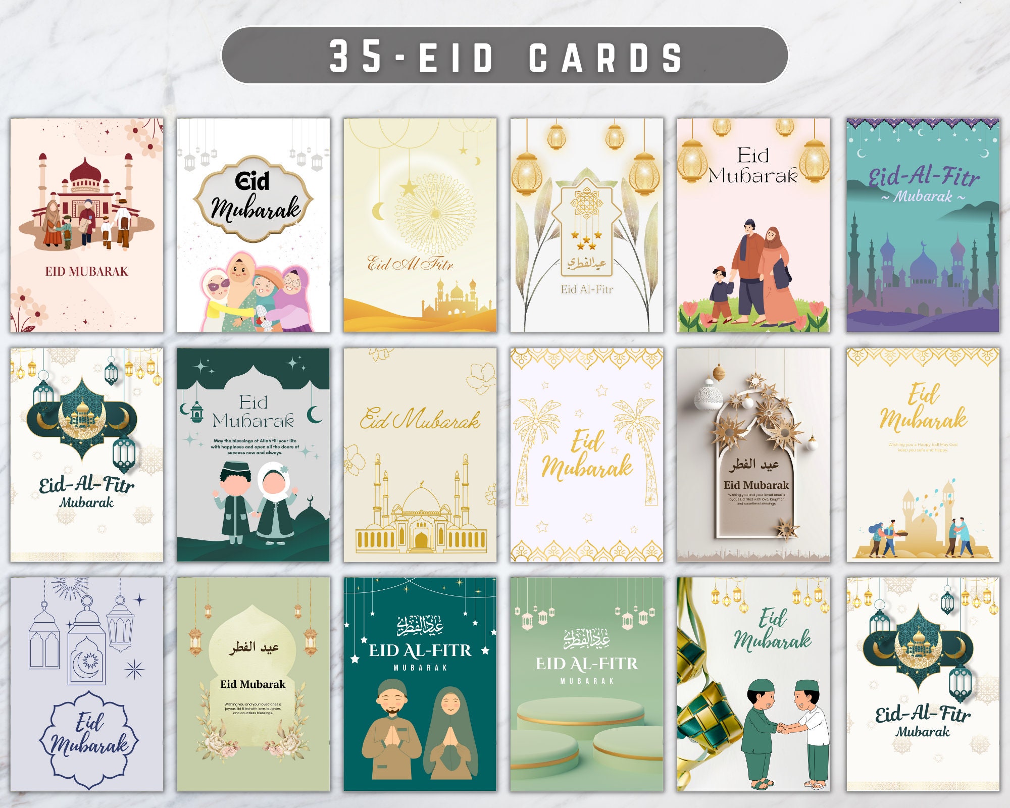 35 Eid Cards Pack of 10 Eid Mubarak Cards Bundle Greeting Cards for Eid ...