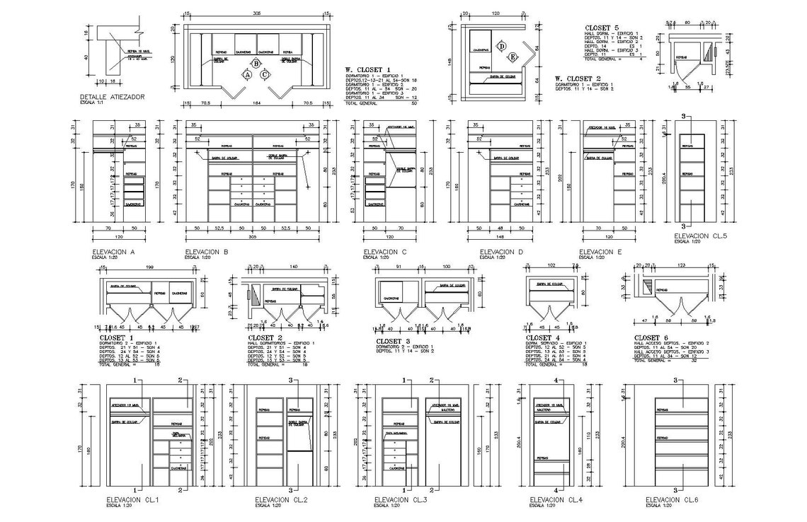 CLOSET DESIGN - AUTOCAD File With Closets Blocks (.dwg)- Floors ...