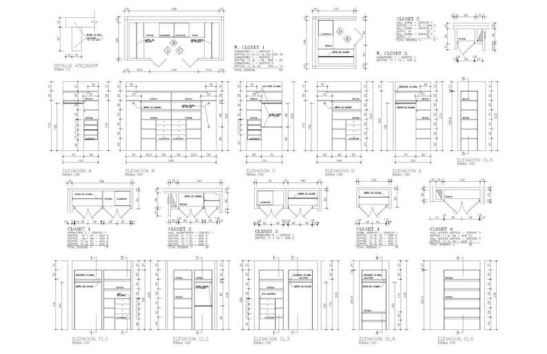 CLOSET DESIGN - AUTOCAD File With Closets Blocks (.dwg)- Floors ...