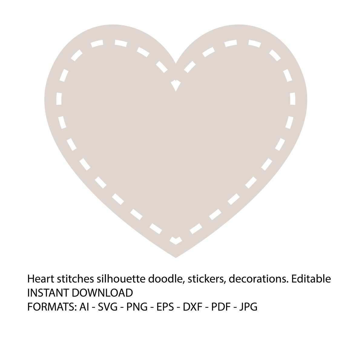 Heart Stitches Silhouette Doodle, Stickers, Decorations. Editable ...