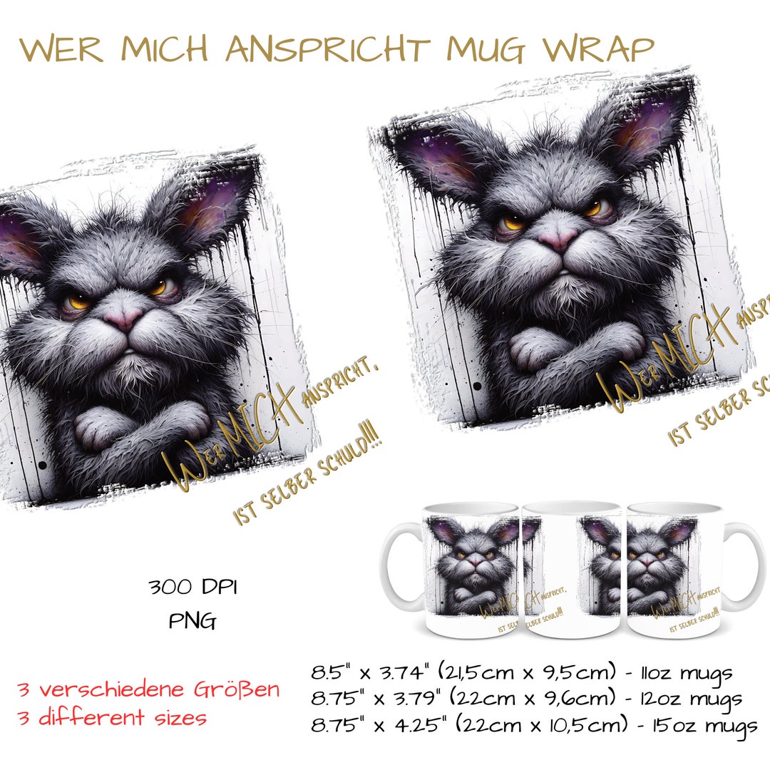 Sublimation File German Grumpy Rabbit in Grunge Design and German ...