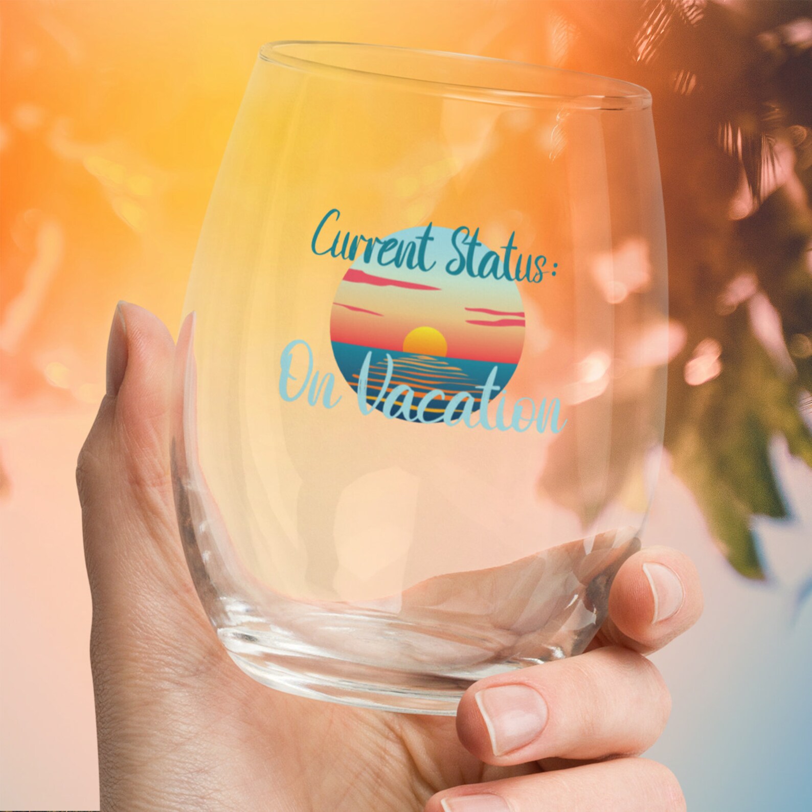 Current Status: on Vacation Stemless Wine Glass, Gift for Her, Glass ...