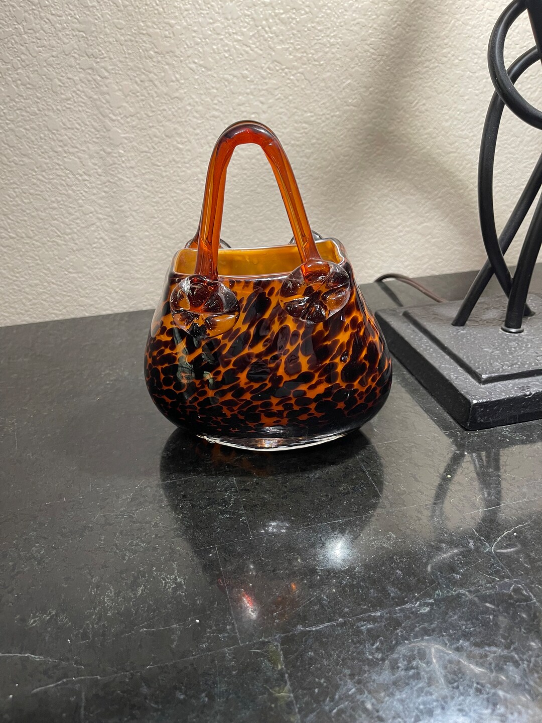 Murano or Murano Style Glass Leopard Double Handle Purse Hand Blown ...