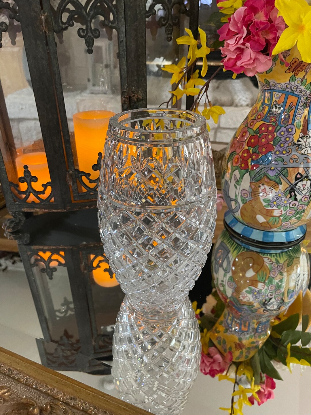 Vintage Thick Lead Crystal Vase Pineapple & Diamond Pattern 9.5 ...