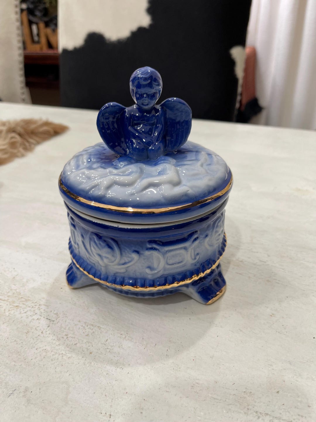 Vintage Angel Cobalt Blue Powder Compote With Lid - Etsy
