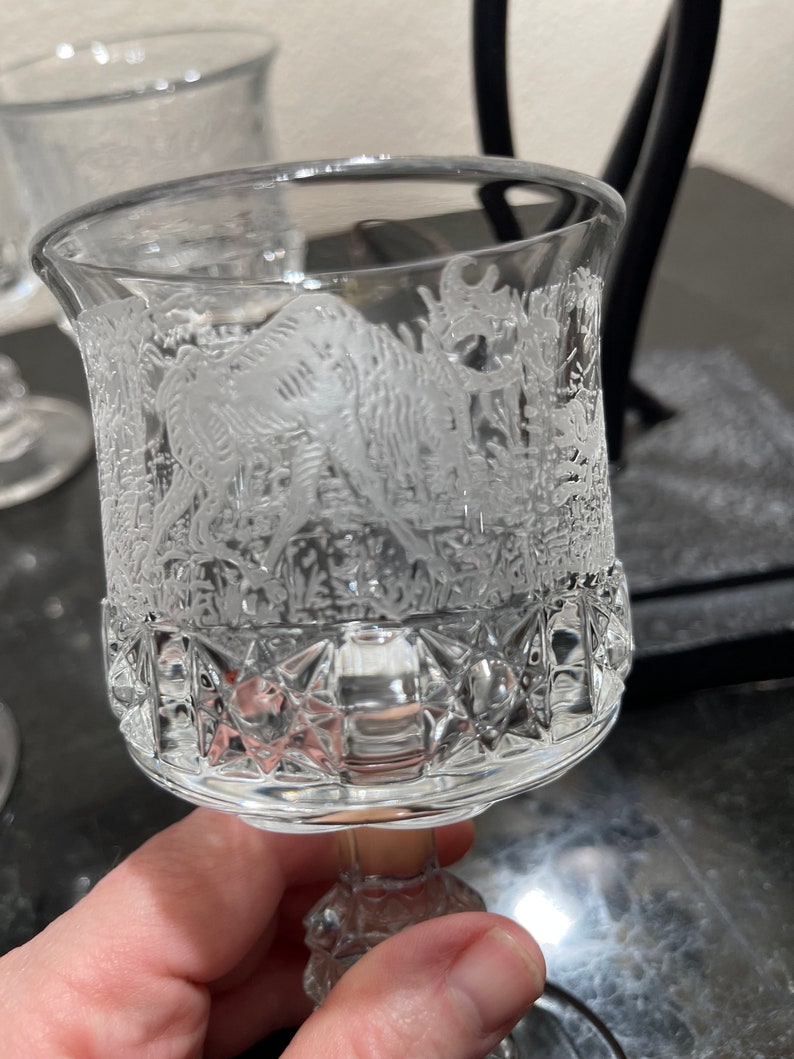 Antique EAPG Molded Glass Original Etched Goblet Moose Deer and Dog ...