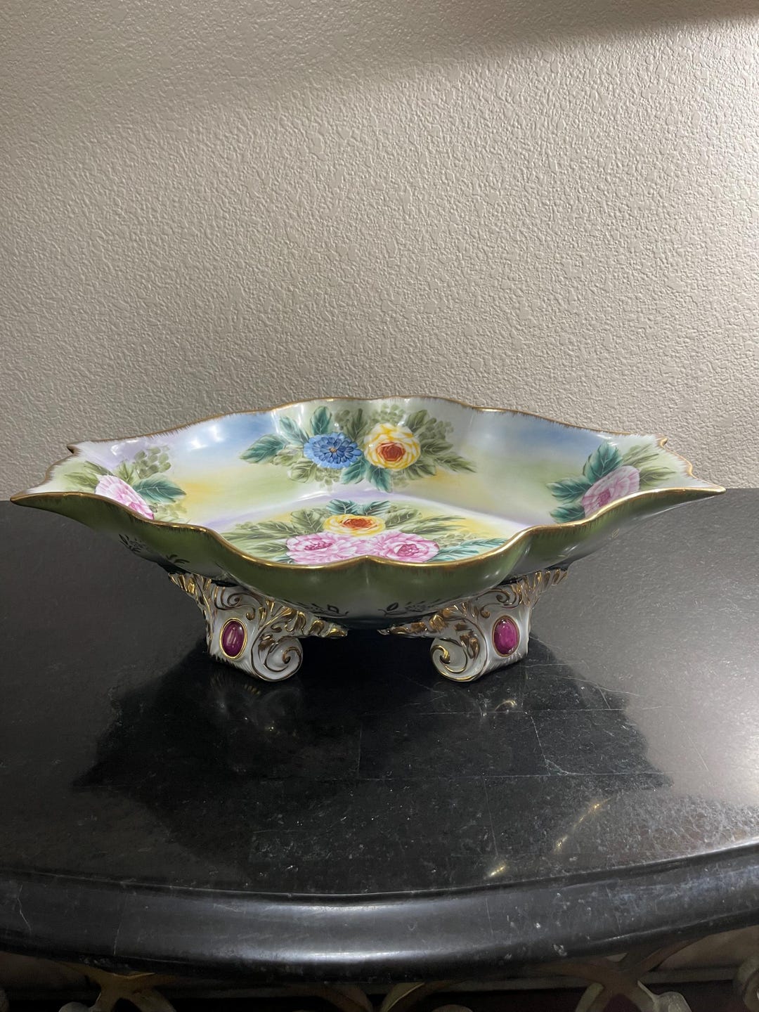 Vintage Huge Dresden Style Floral Compote Bowl Centerpiece - Etsy