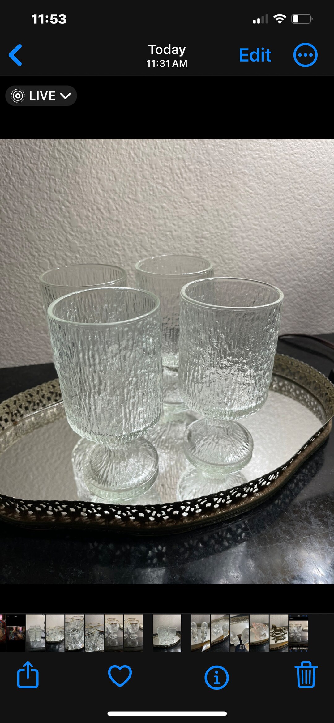 4 Indiana Clear Crystal Ice Bark Textured Pedestal Drinking Glasses 6 ...