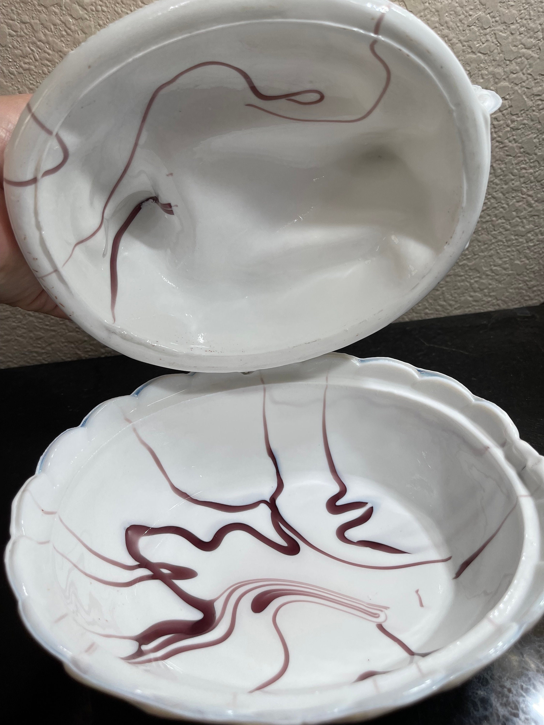 Vintage Large White and Purple and Brown Slag Glass Nesting Hen Chicken ...