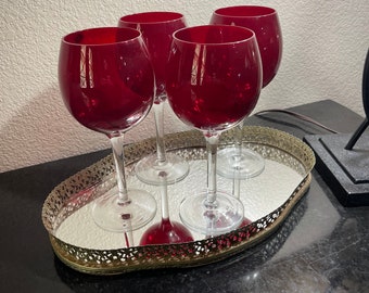 Vintage Cranberry Thumbprint Wine Glasses Tiffin Franciscan King's ...