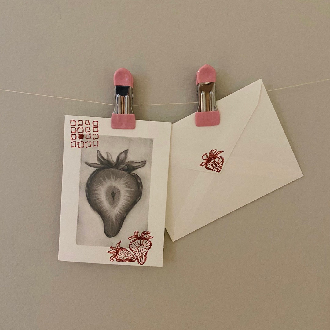 Hand-drawn Strawberry Card - Etsy